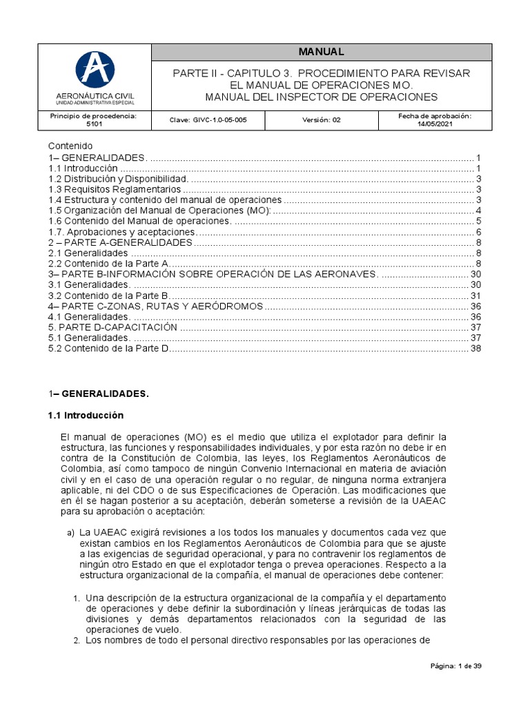 Procedimiento para Revisar El Manual de Operaciones Mo | PDF | Aeropuerto | Reglas de vuelo por ...