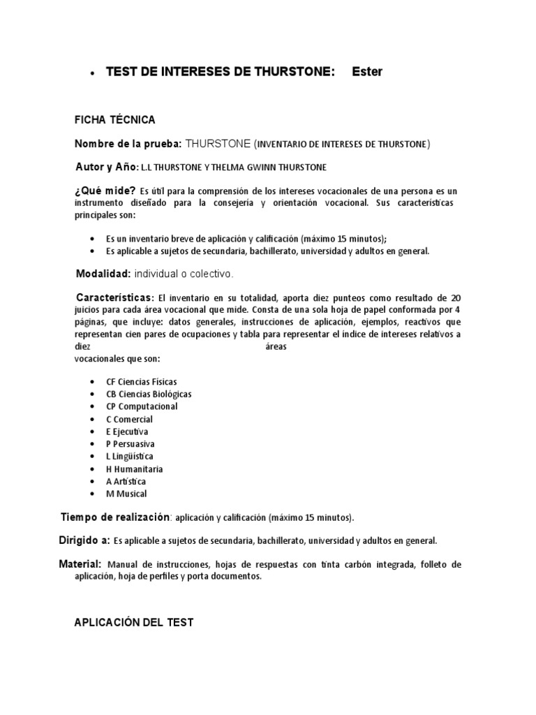 Test de Intereses de Thurstone | PDF
