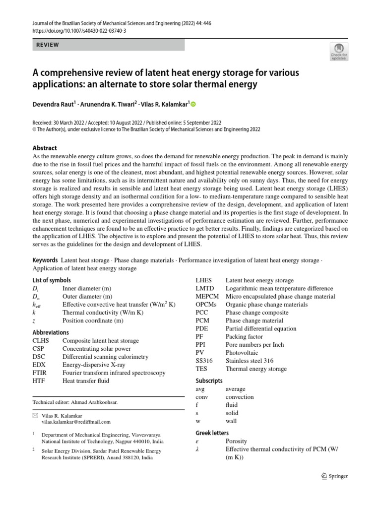A Comprehensive Review of Latent Heat Energy Storage For Various ...