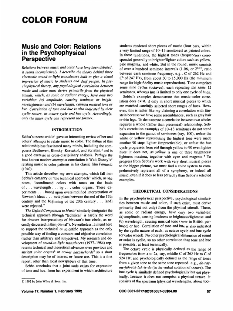 Music and Color Relations in The Psychop | PDF | Pitch (Music) | Color