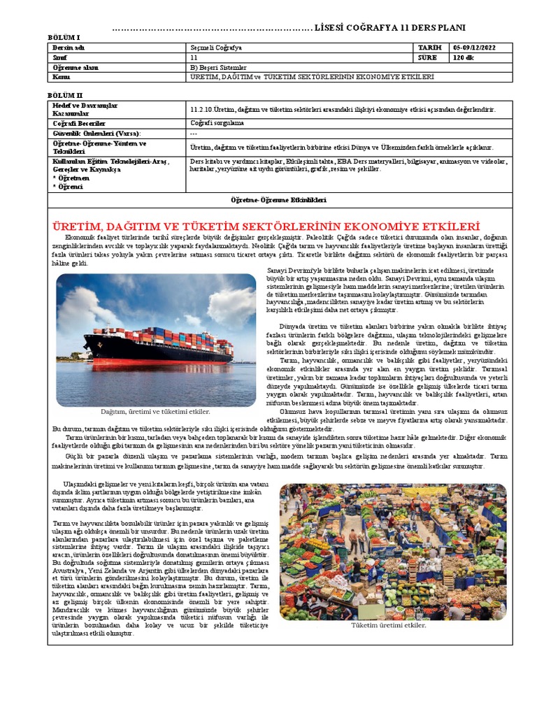 Uretim Dagitim Ve Tuketim Sektorlerinin Ekonomiye Etkileri Gunluk Plan | PDF