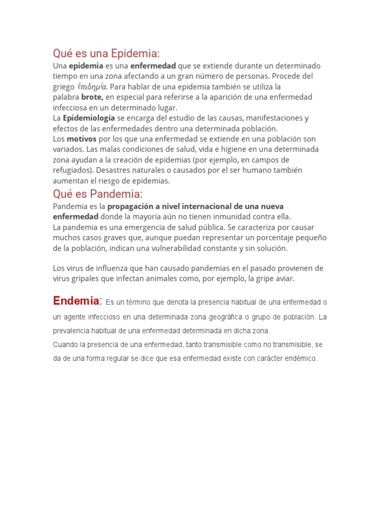 Epidemia, Pandemia y Endemia: Definiciones | PDF | Ciencia y matemáticas