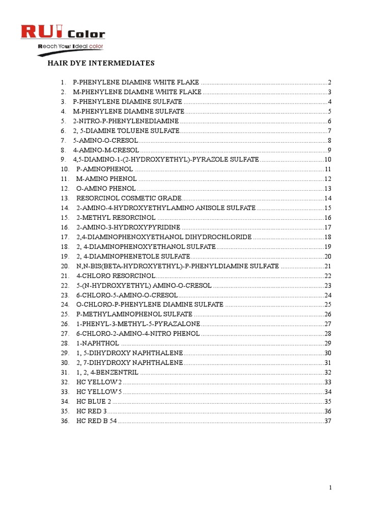 Permanent Hair Dye Colorants | PDF | Iron | Chemistry