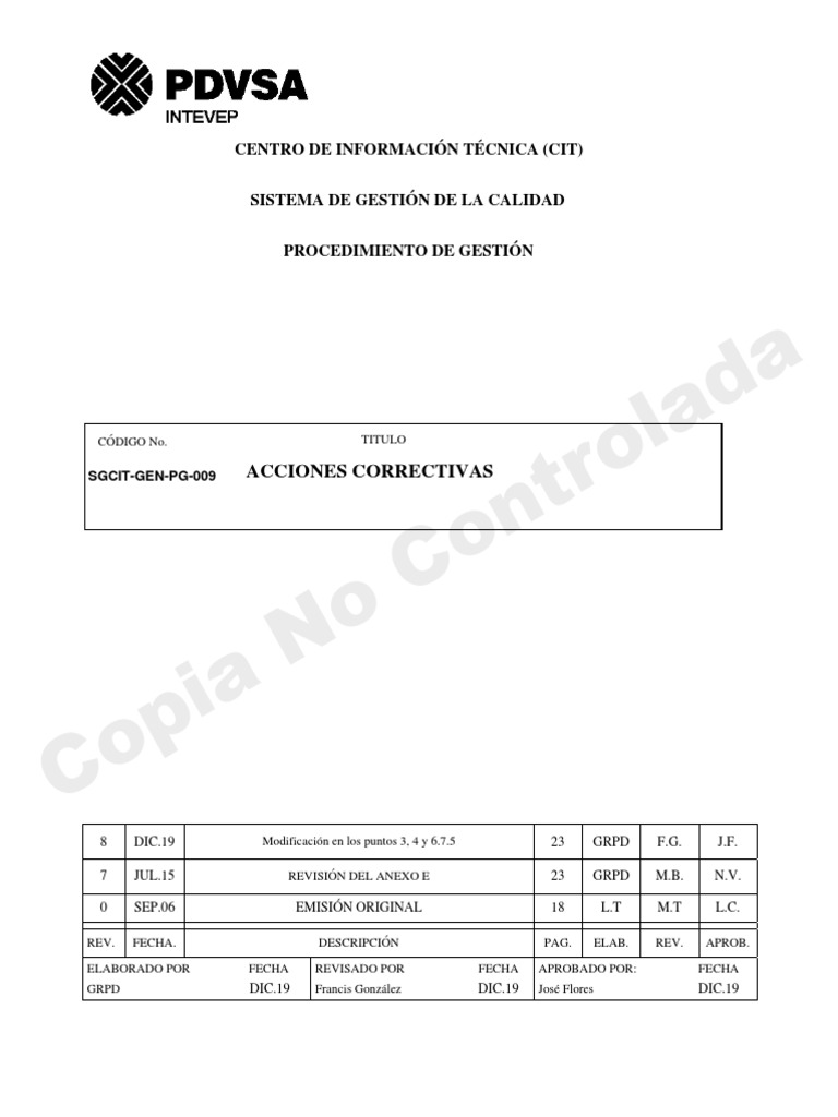 Sgcit Gen PG 009 | PDF | Calidad (comercial) | Gestión de la calidad