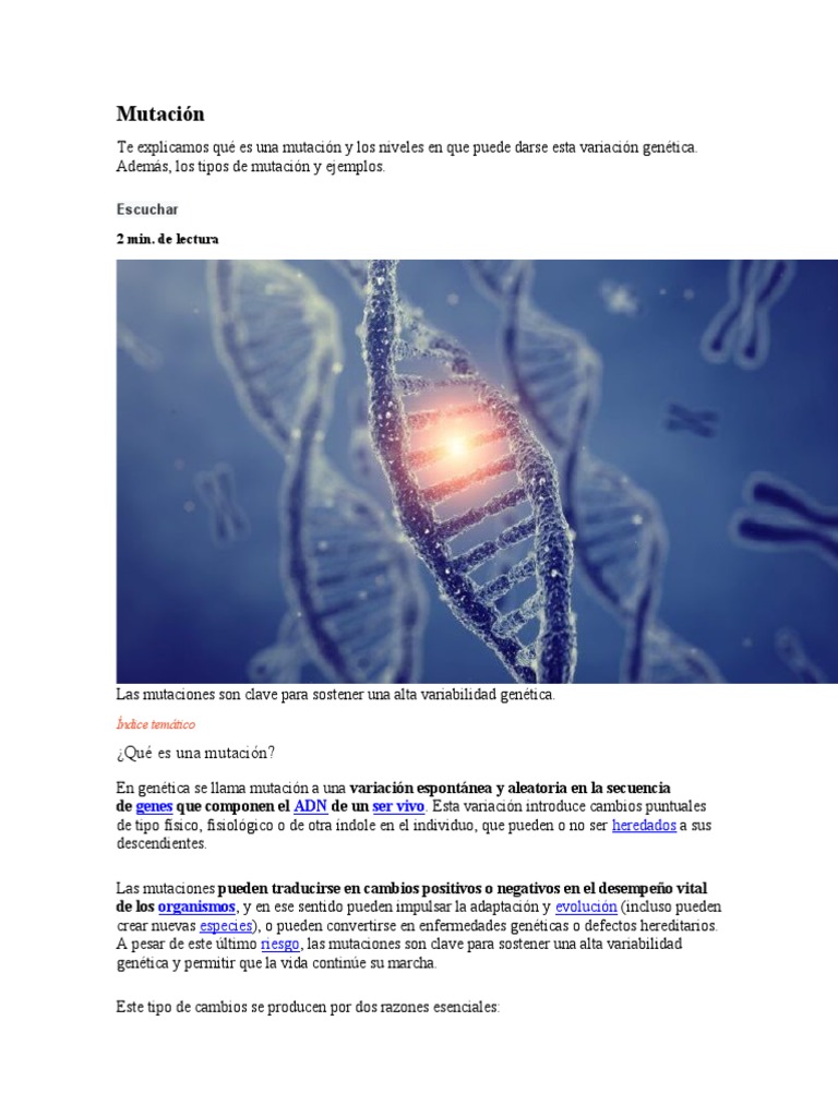 Mutación: Escuchar | PDF | Mutación | Gene