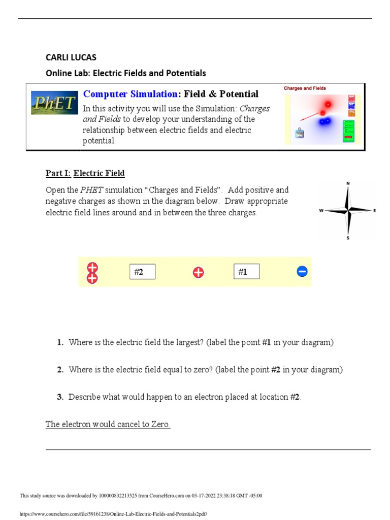 Online Lab Electric Fields and Potentials 2 PDF | PDF | Electric Field ...