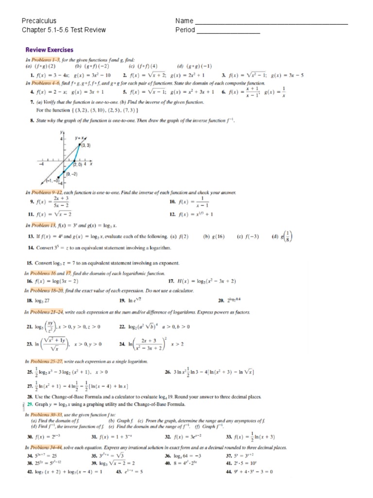 Chap 5 1 5 6 Test Review Precal Pdf