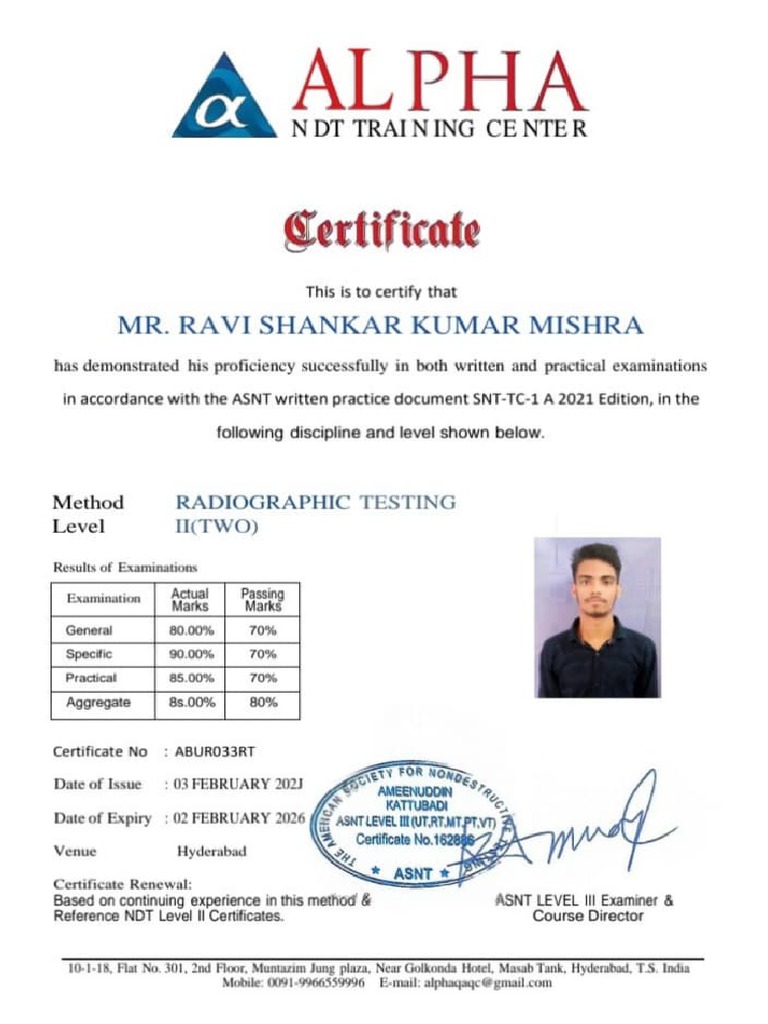 Ravi (ASNT LEVEL 2 Certificate) | PDF
