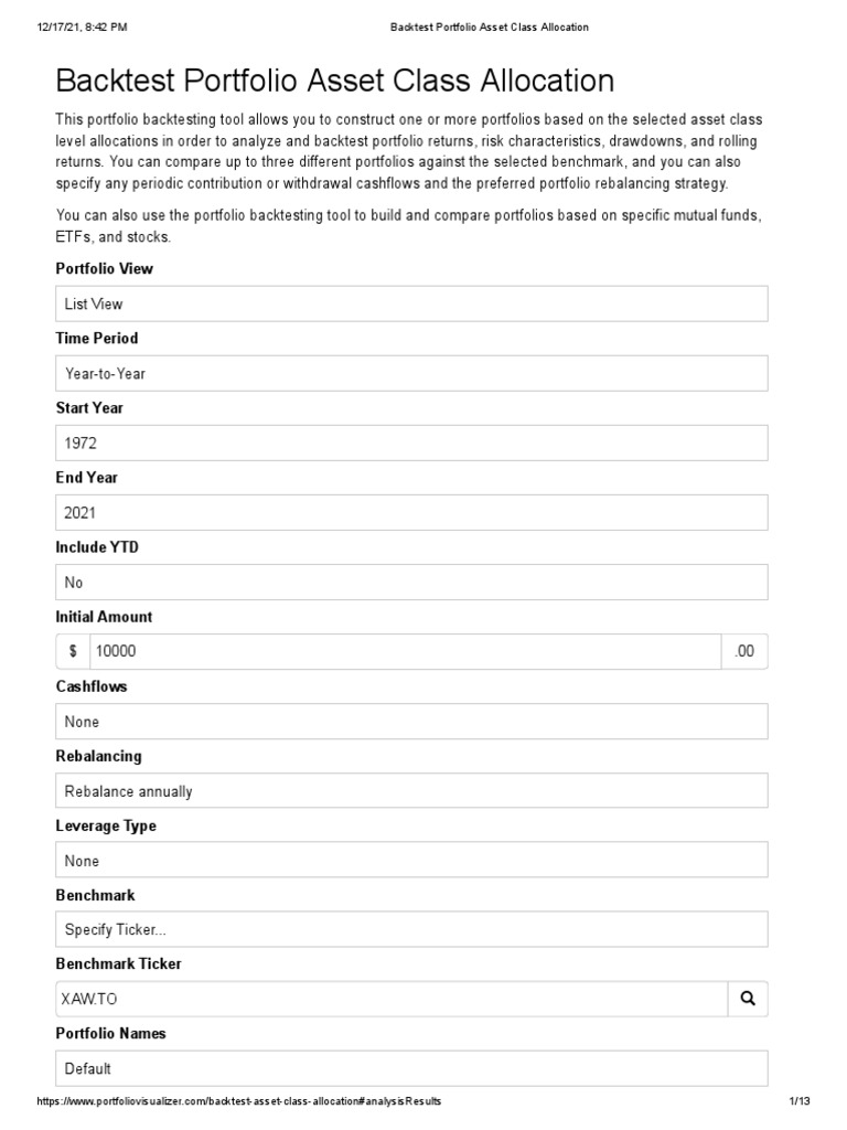 Backtest Portfolio Asset Class Allocation | PDF | Asset Allocation ...