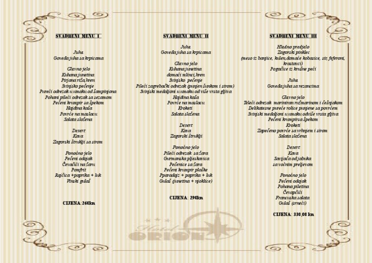 Svadbeni Menu I Svadbeni Menu Ii Svadbeni Menu Iii: Juha Juha Hladno ...