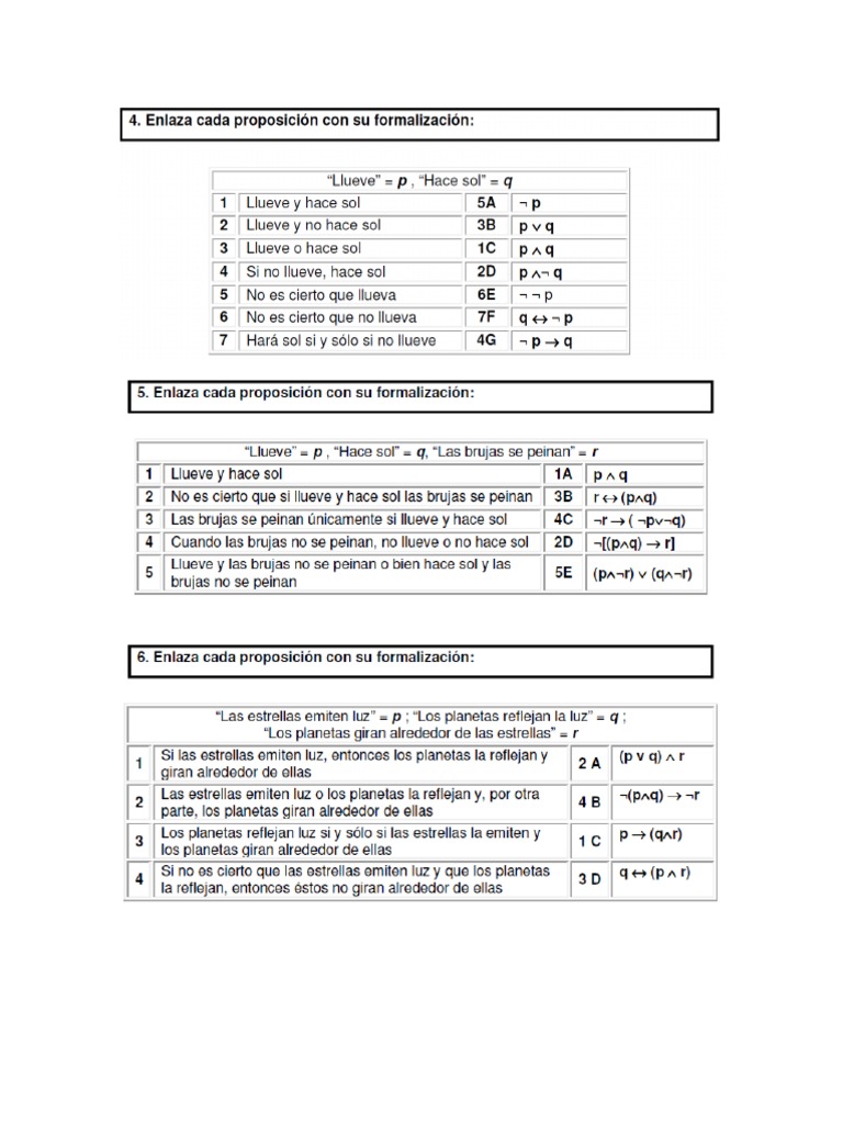 Taller de Enlazar Proposiciones | PDF