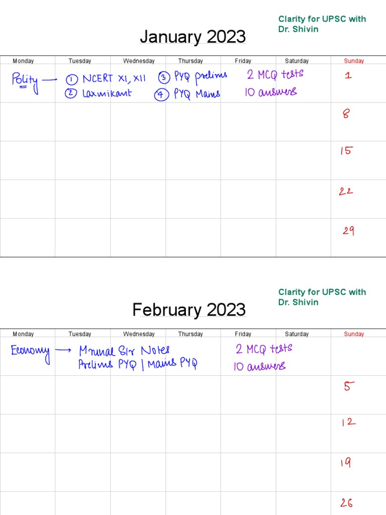 Printable Calendar For UPSC 2024 | PDF