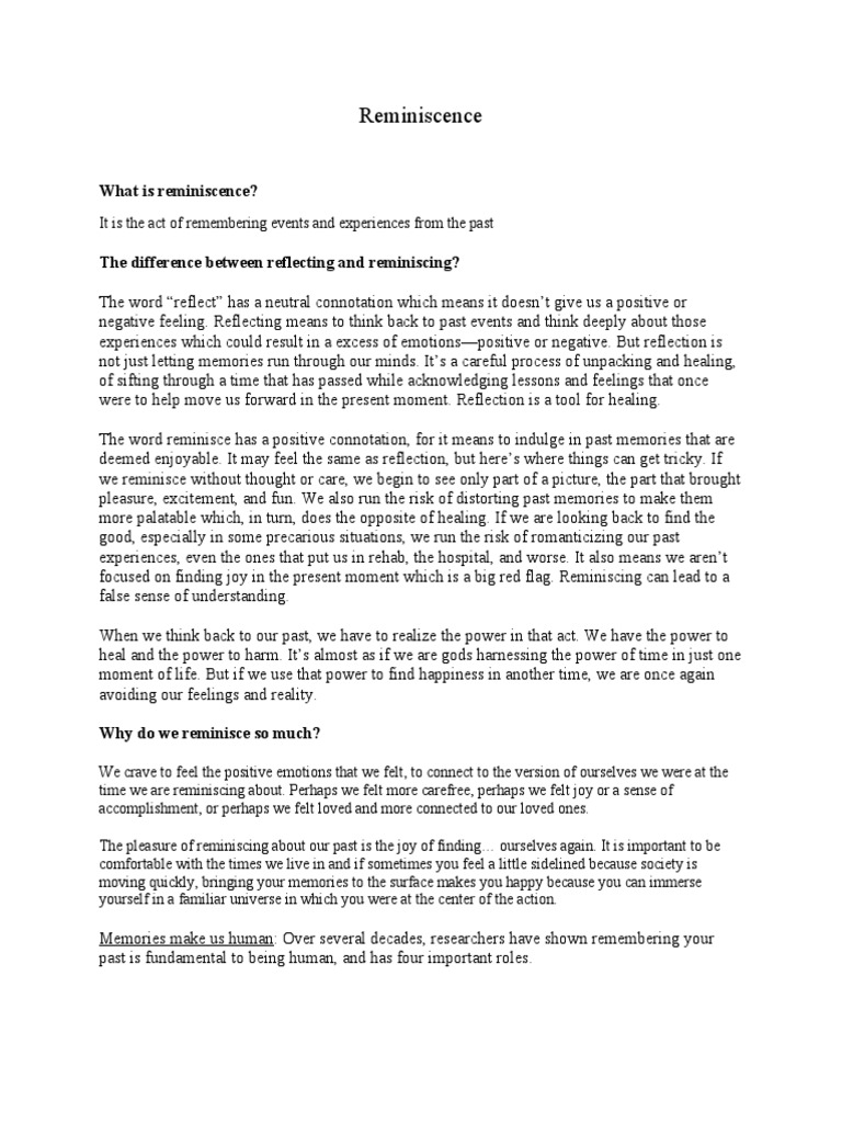 Reminiscence | PDF | Nostalgia | Memory