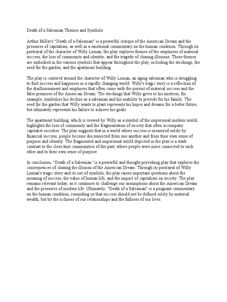 Death of A Salesman Themes and Symbols | PDF | American Dream | Tragedy