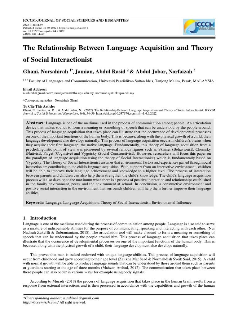 The Relationship Between Language Acquisition And Theory Of Social Interactionist Pdf