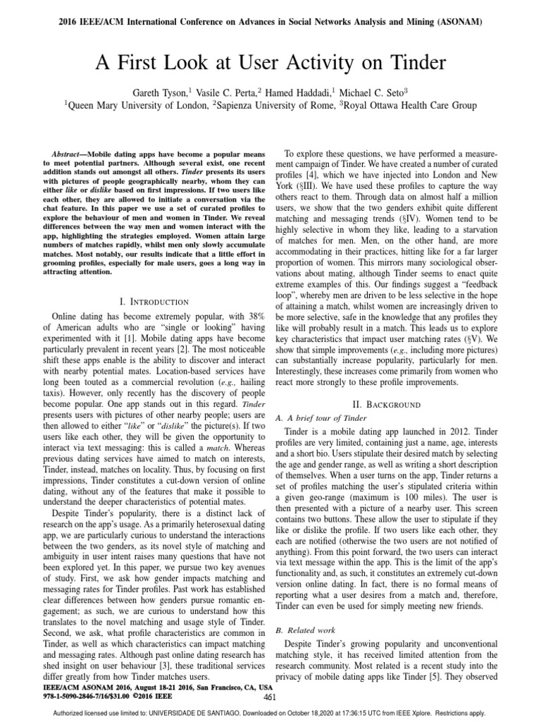 A First Look at User Activity On Tinder | PDF | Tinder (App) | Online ...