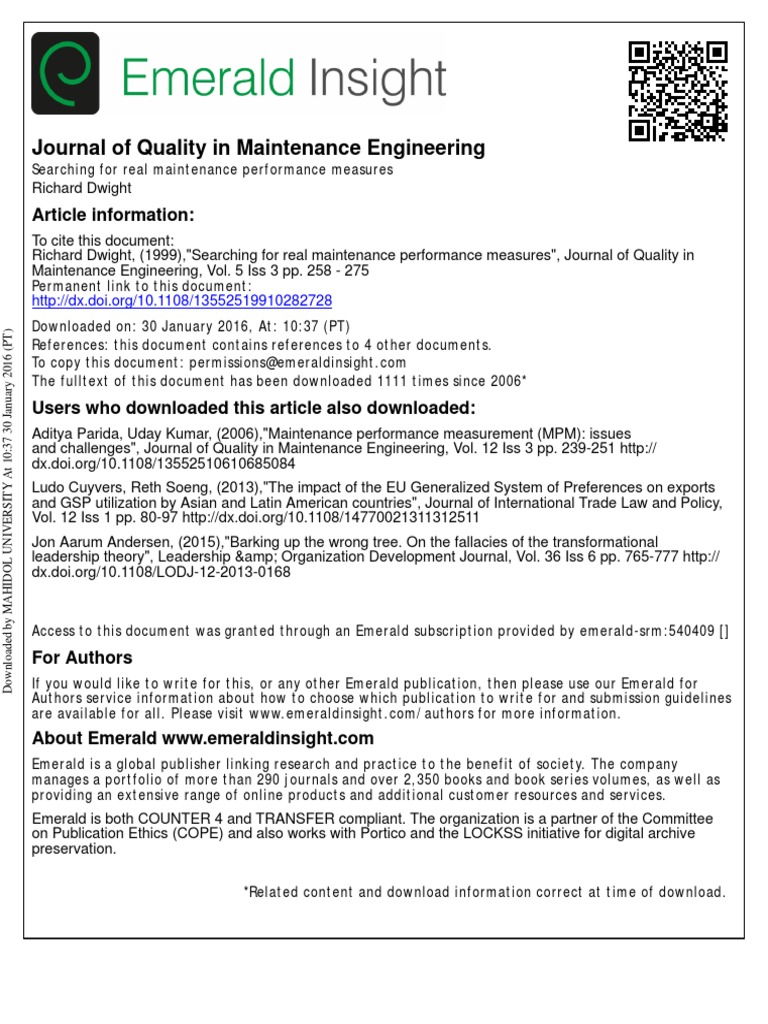 Maintenance Performance Measurement Insights | PDF | System | Goal