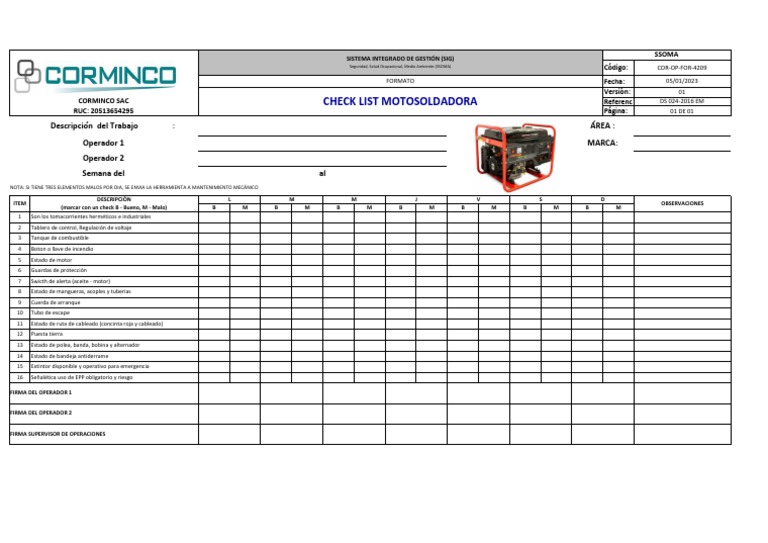 Check List Generado Electrico | PDF | Bienes manufacturados