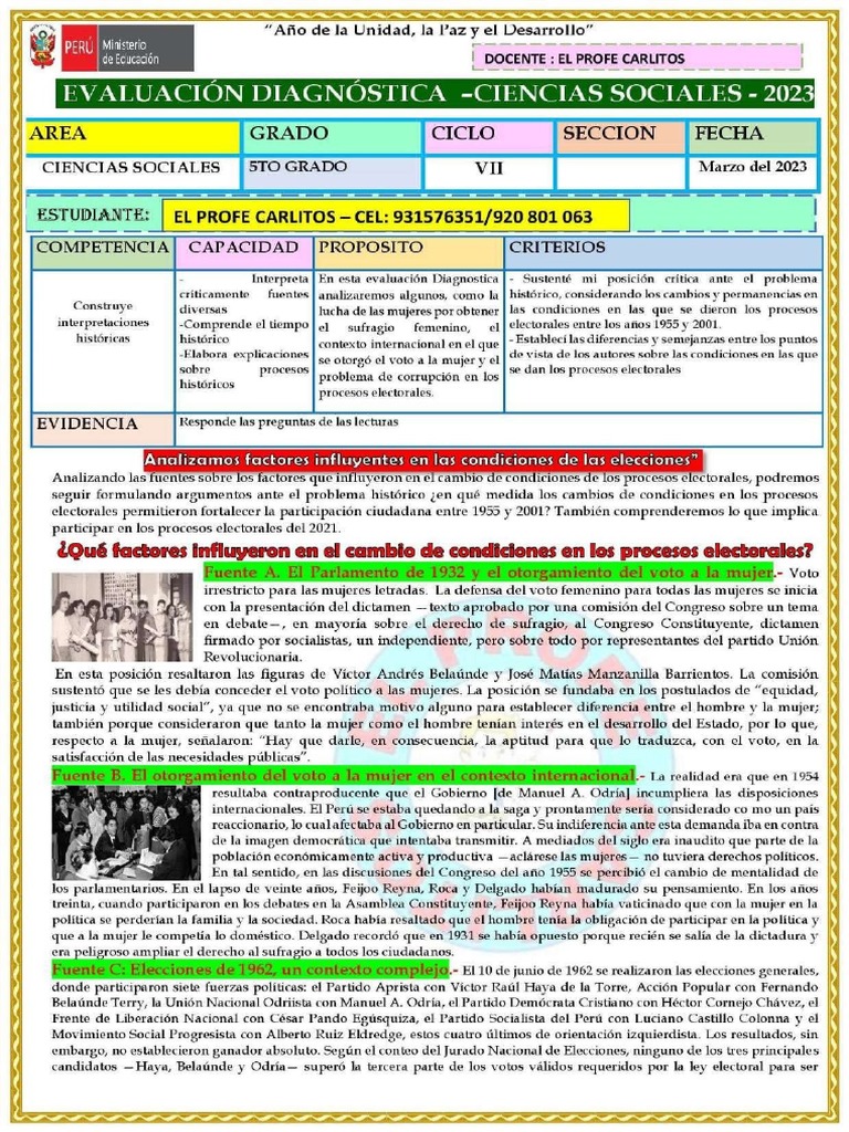 Evaluacion Diagnostica - 5to Grado-Ciencias Sociales - 00001 | PDF