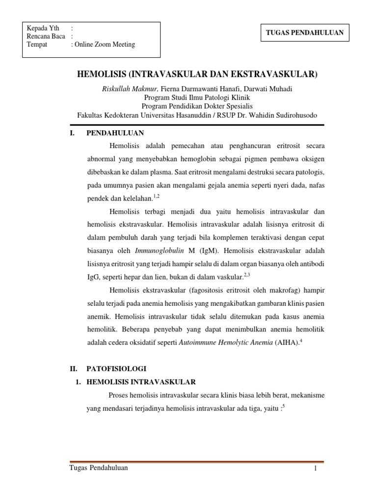TP Hemolisis (Intravaskular Dan Ekstravaskular) | PDF | Sains & Matematika