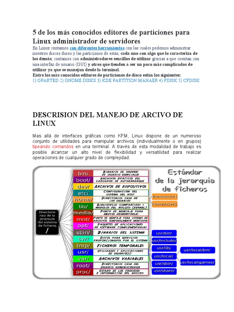 Administrador de Disco y Descripcion de Un Sistema de Arcivo Linux | PDF