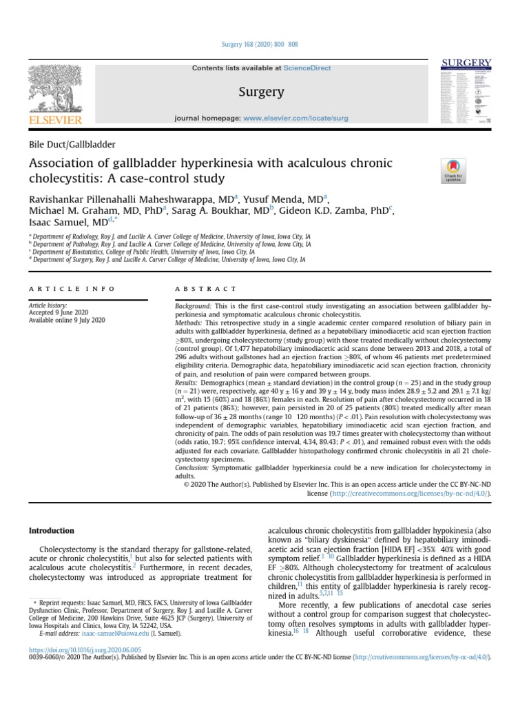 Association of Gallbladder Hyperkinesia With Acalculous Chronic Cholecystitis | PDF