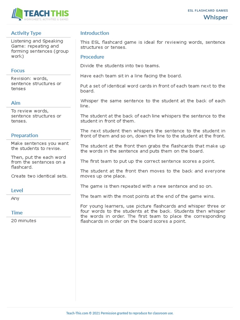 Whisper ESL Oral Practice | PDF | Flashcard | English As A Second Or ...