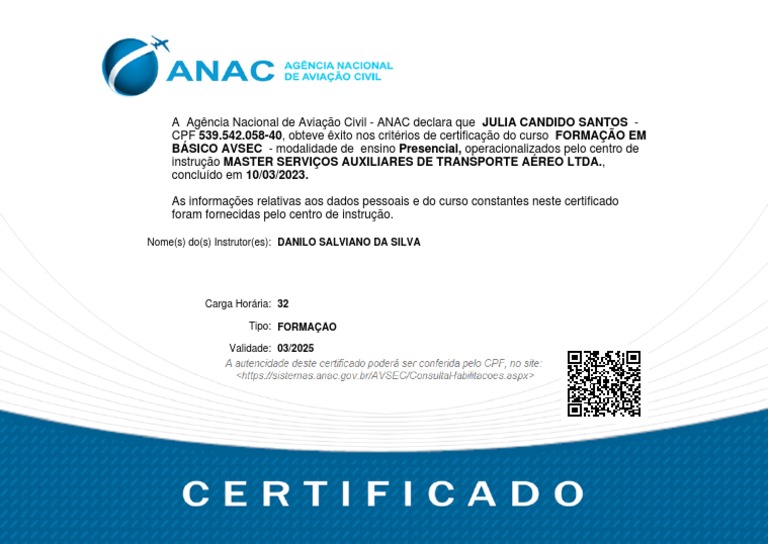 Certificado Basic Avsec | PDF