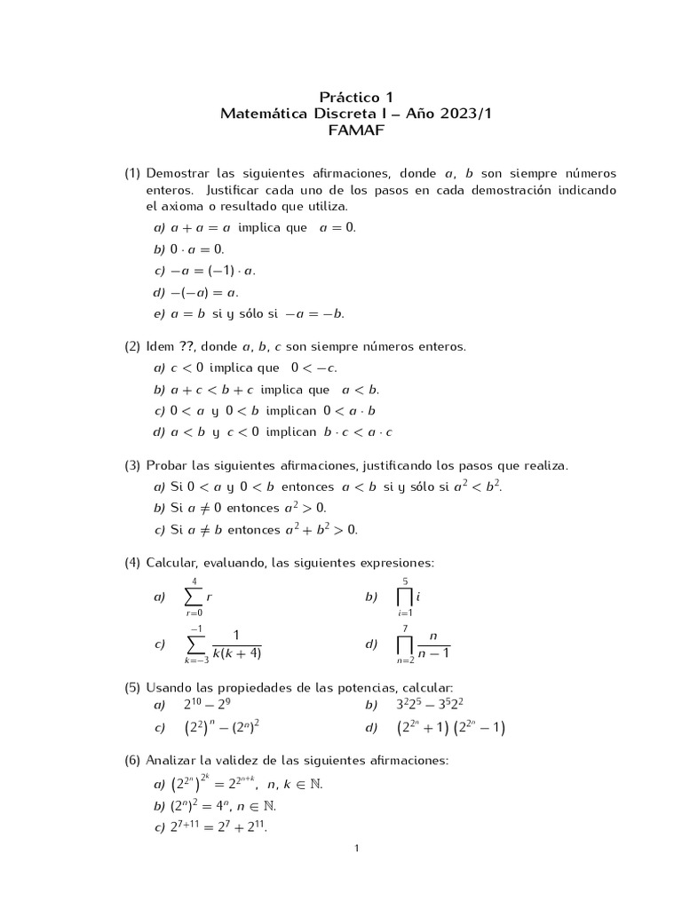 Practico Matemáticas Discretas | PDF | Matemáticas | Matemática Elemental