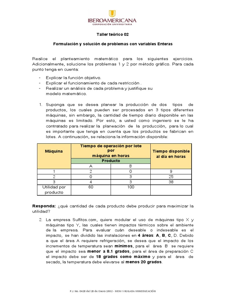 Act. 02 Formulacion y Solucion de Problemas Con Variables Enteras | PDF ... Act. 02 Formulacion y Solucion de Problemas Con Variables Enteras | PDF ...