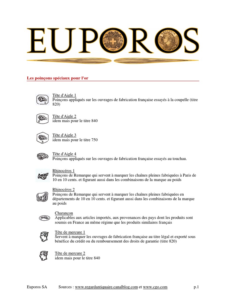 Poinçons de Maître : Guide Complet | PDF | Argent | Métaux