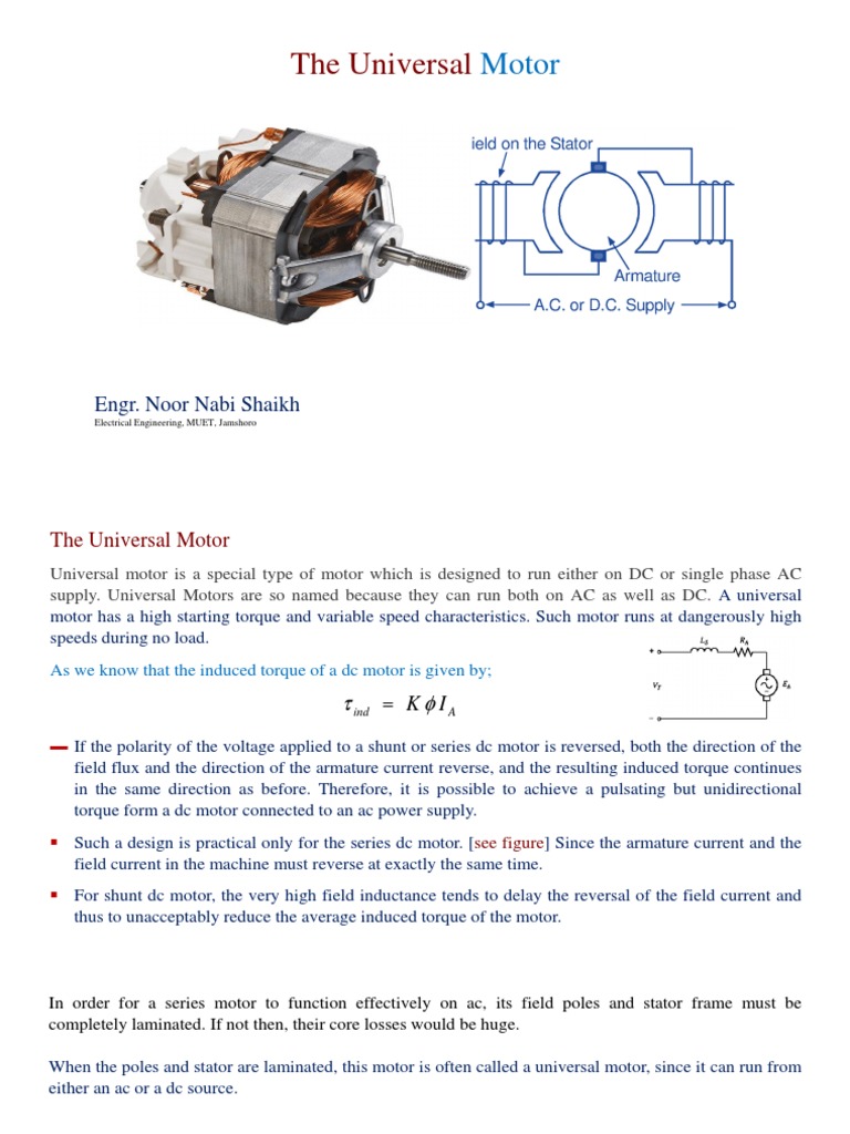 Lec # 24 Universal Motors | PDF | Electric Motor | Alternating Current