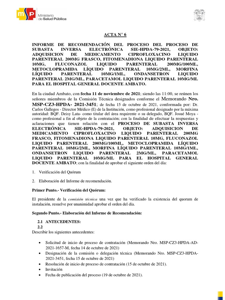 ACTA #6 RECOMENDACION PROCESO 79-Signed | PDF | Subasta | Medicina