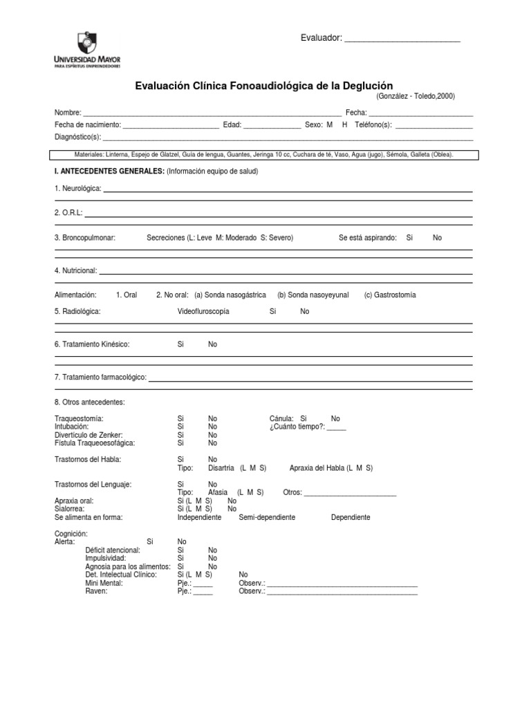 Protocolo Evaluación Clínica de La Deglución (Muy Utilizado) | PDF | Cabeza y cuello humanos ...