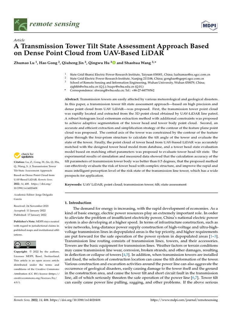 Remote Sensing: A Transmission Tower Tilt State Assessment Approach ...