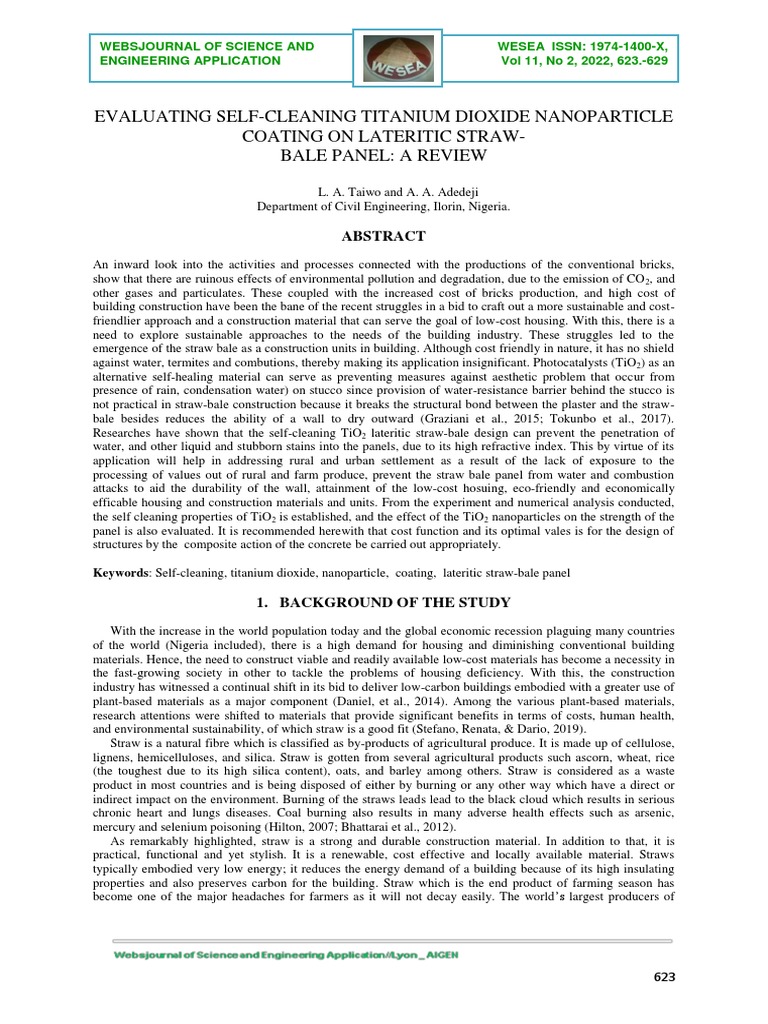 Wesea Evaluating Self-Cleaning Titanium Dioxide Nanoparticle Coating On Lateritic Straw | PDF ...