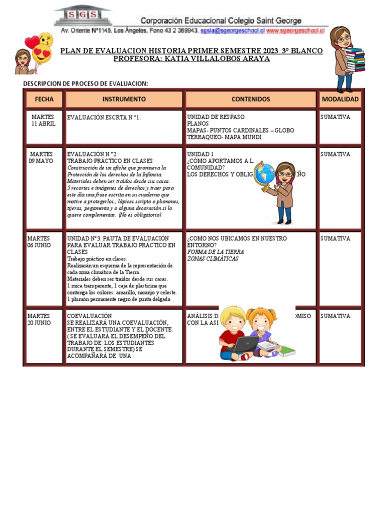 3°B- PLAN DE EVALUACION HISTORIA PRIMER SEMESTRE 2023 | PDF