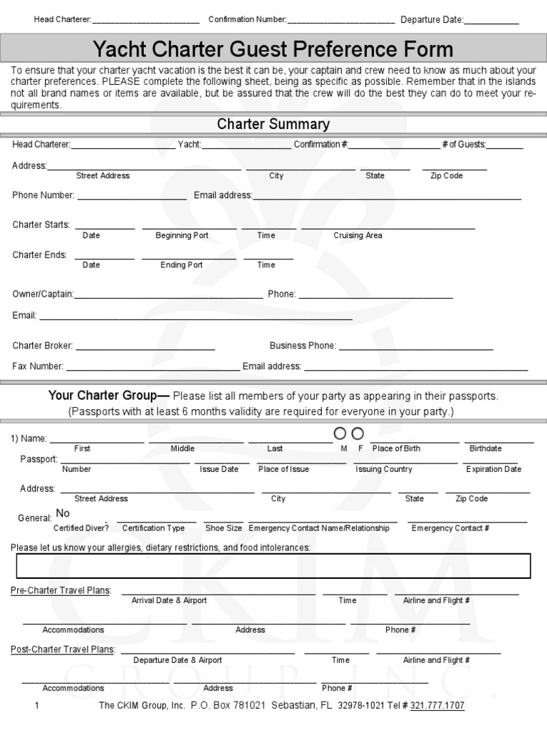 Yacht Charter Guest Preference Form | PDF | Drink | Soft Drink