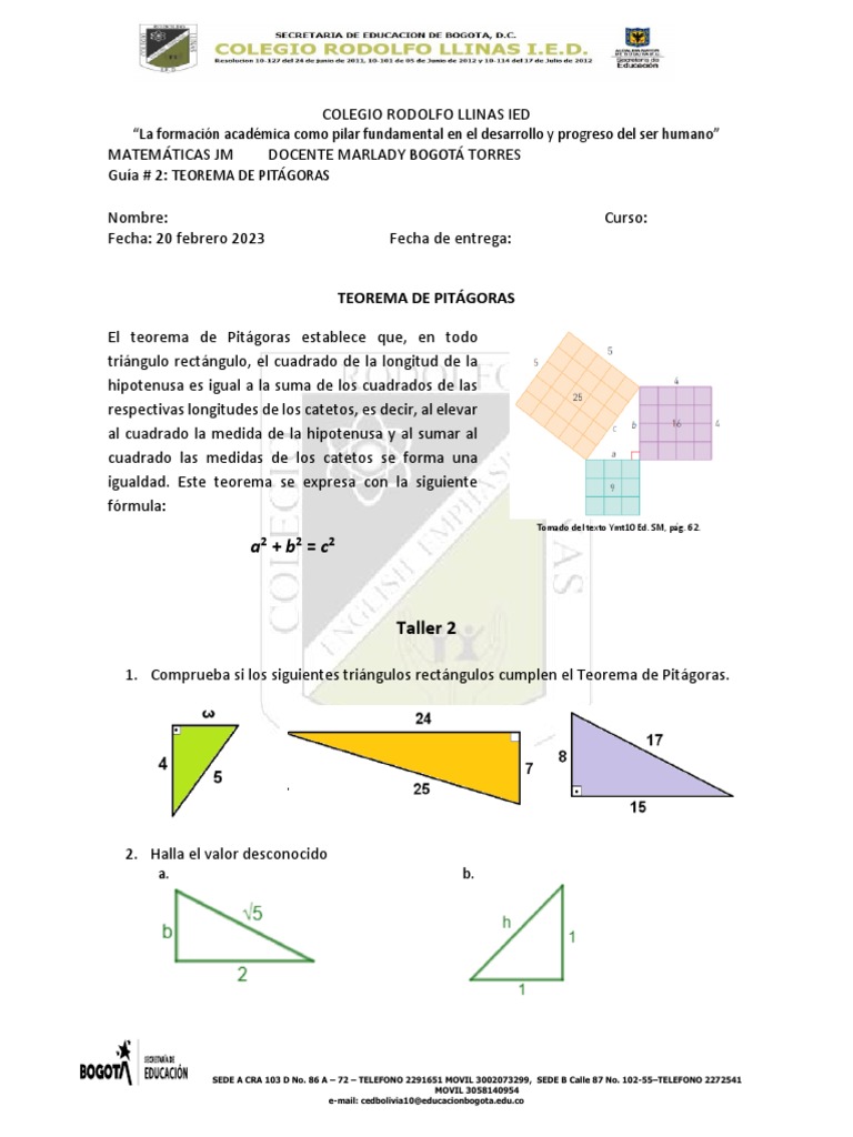 Guía de Matemáticas: Teorema de Pitágoras | PDF | Triángulo ...