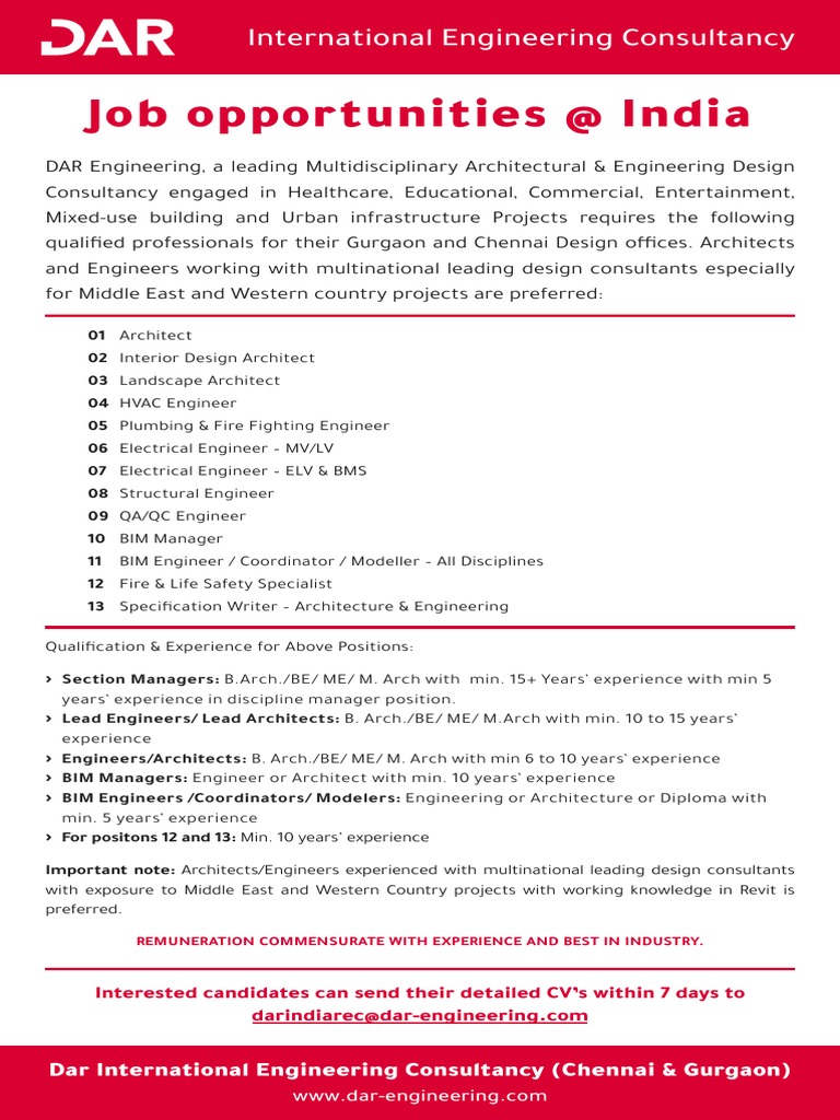Job Opportunities at India: Dar International Engineering Consultancy ...