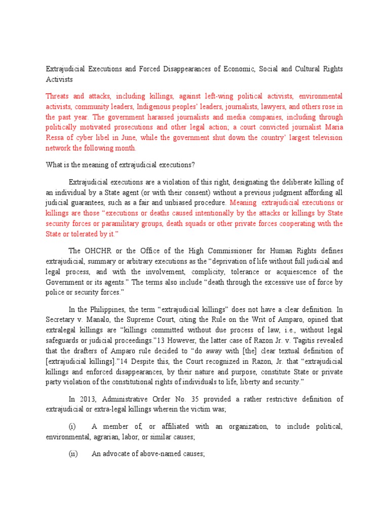Extrajudicial Executions and Forced Disappearances Report | PDF | Human ... Extrajudicial Executions and Forced Disappearances Report | PDF | Human ...