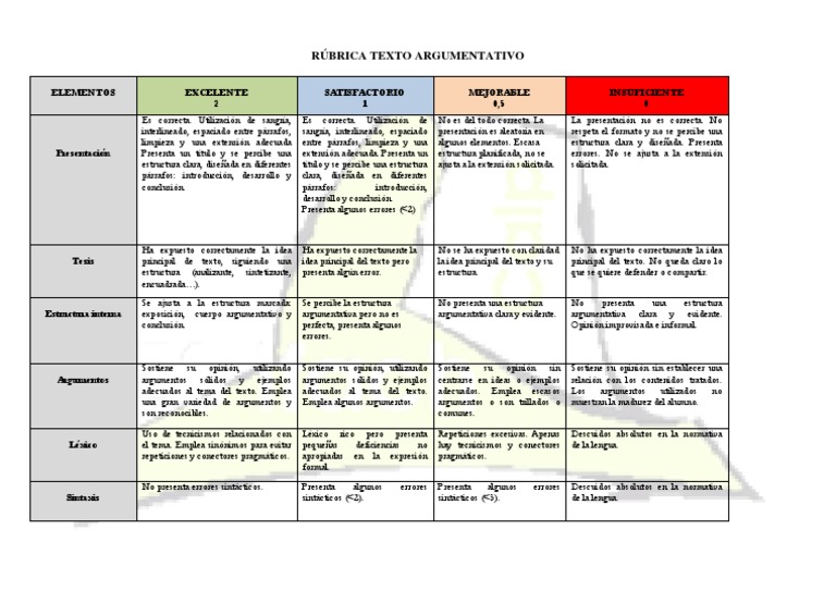 Rúbrica Texto Argumentativo Bachiller | PDF | Lingüística | Ciencia ...