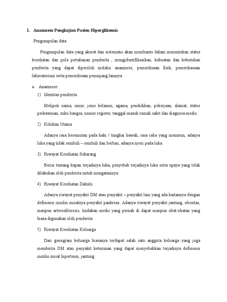 Anamnesa Pengkajian Pasien Hiperglikemia | PDF