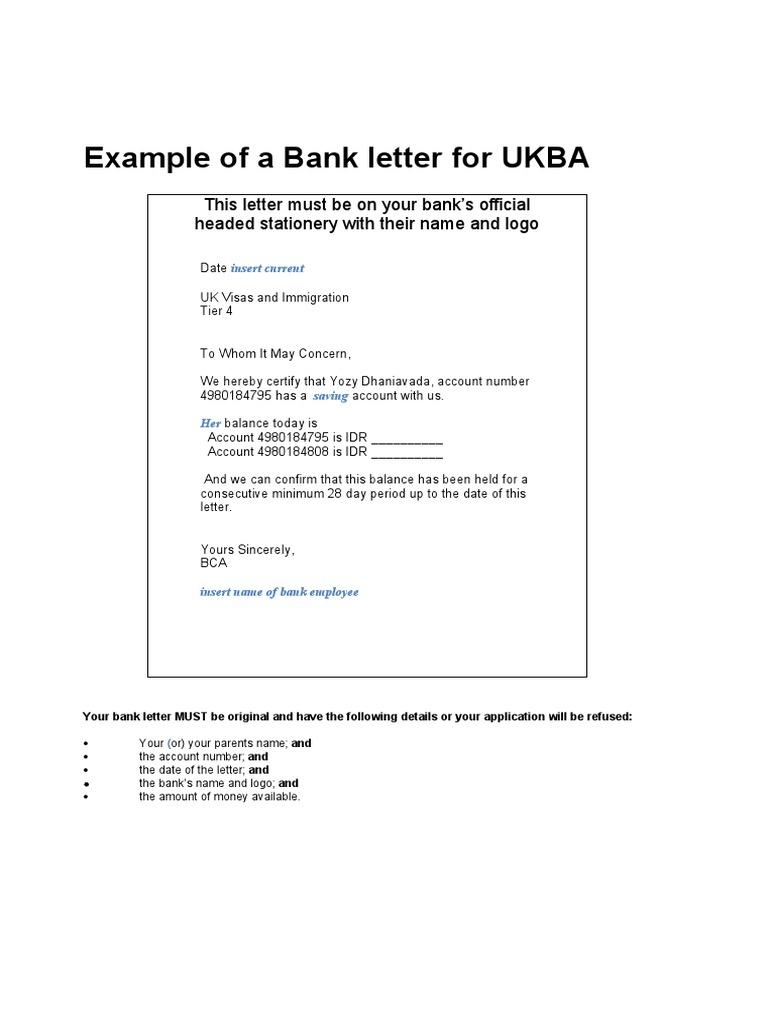 Example Bank Letter | PDF