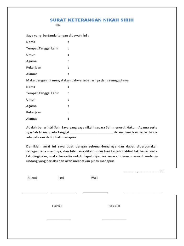 Contoh Surat Keterangan Nikah Siri | PDF | Politik