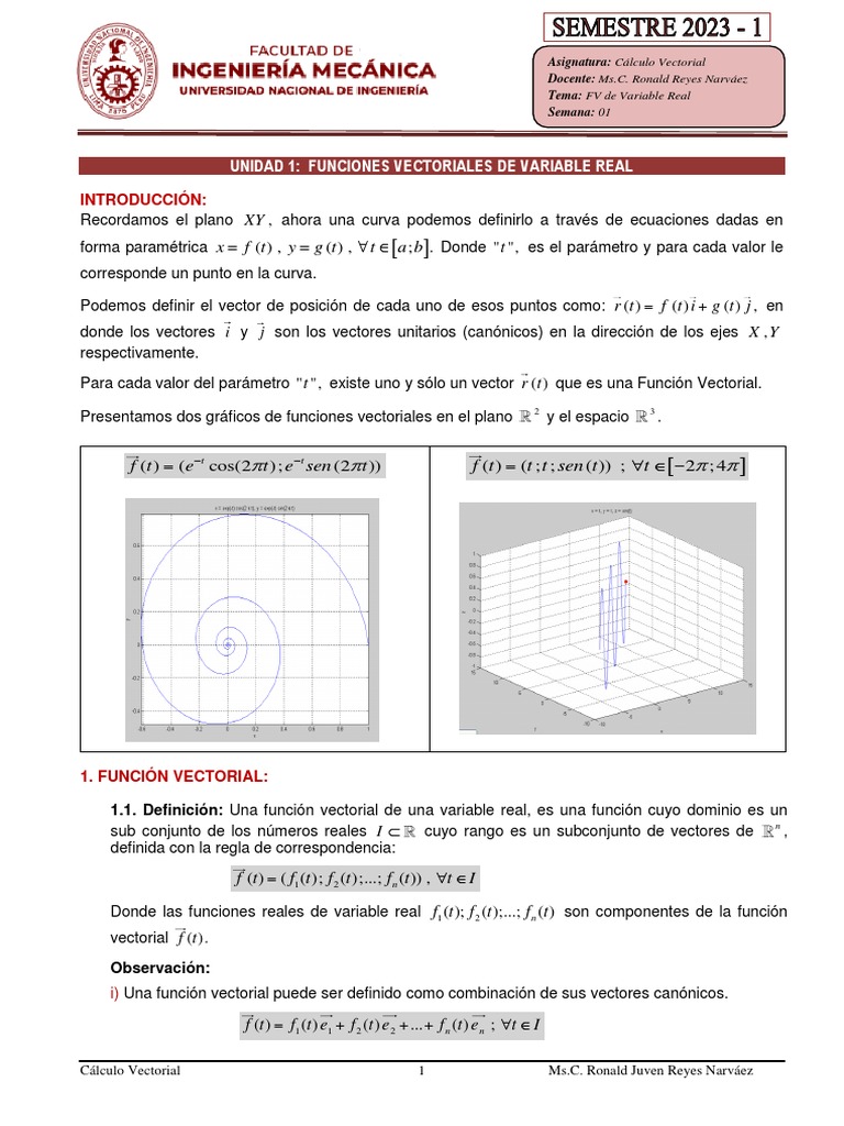Unidad 1: Funciones Vectoriales de Variable Real: X FT y GT T Ab | PDF | Vector Euclidiano ...