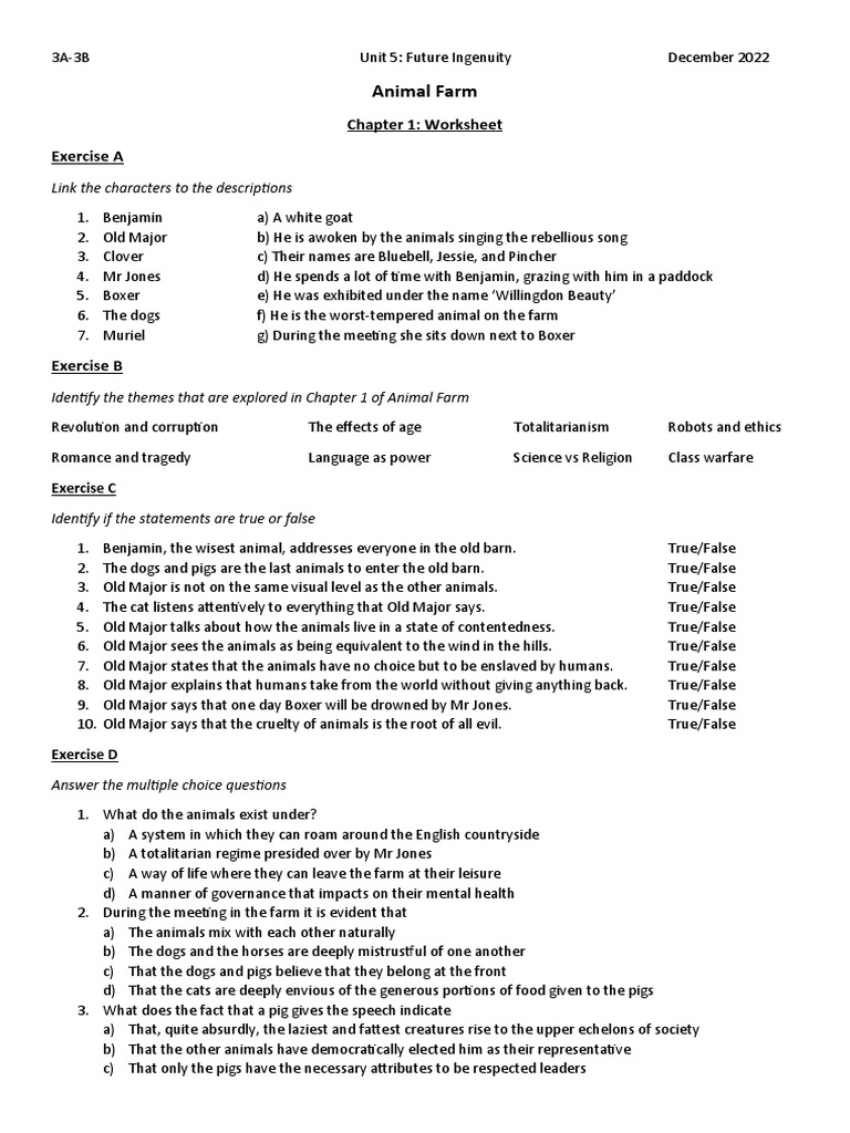 Animal Farm C1 Worksheet | PDF | Metaphor