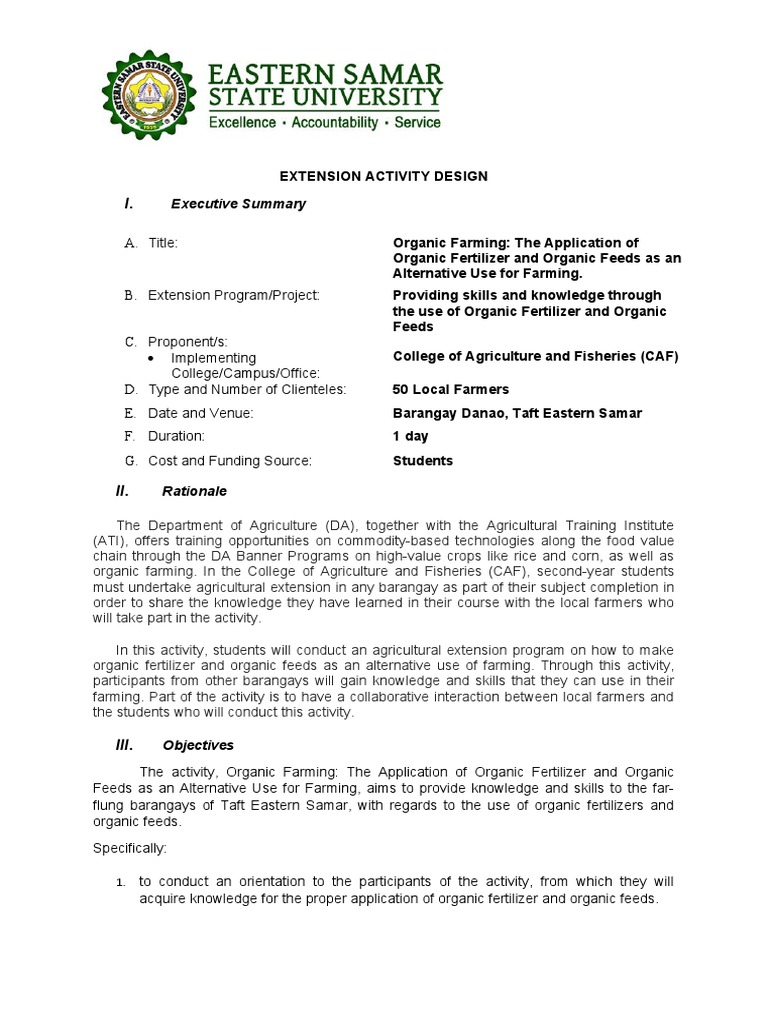 Extension Activity Design | PDF | Agriculture | Organic Farming