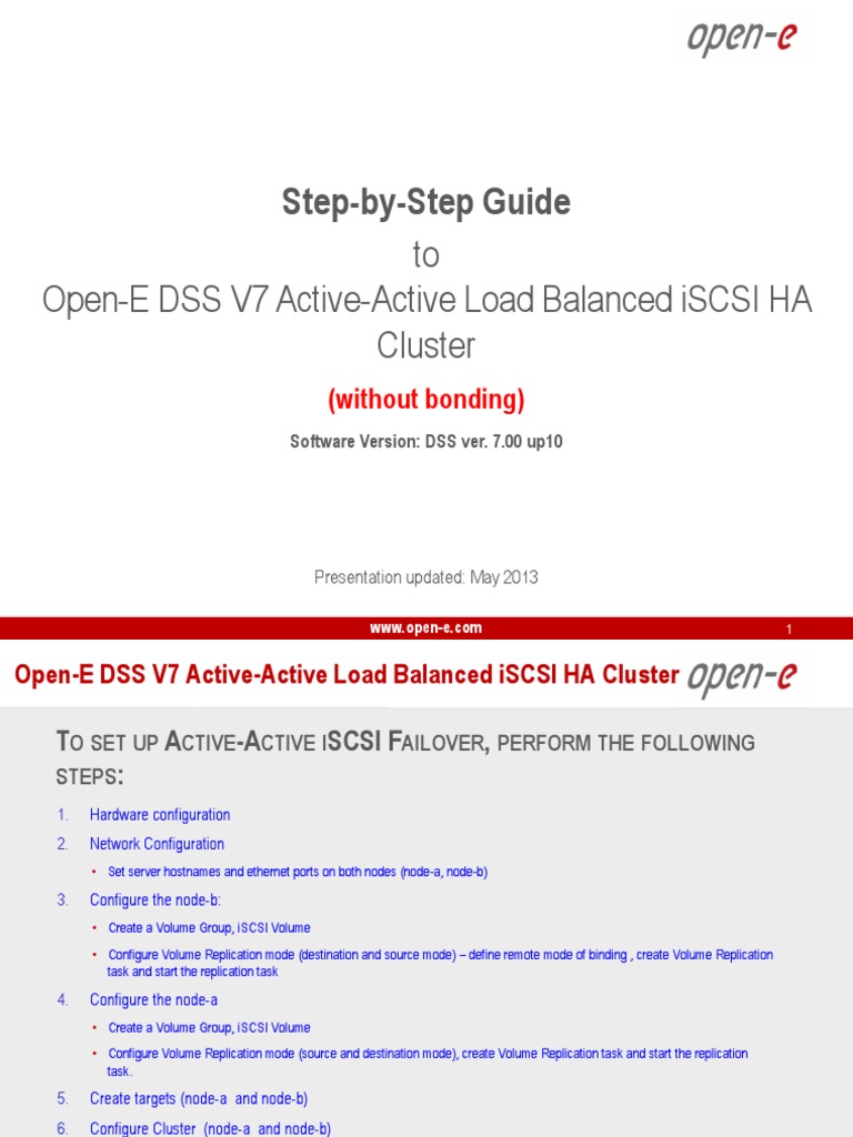 Open E Dss V7 Active Active Load Balanced Iscsi Ha Cluster Pdf Computer Cluster