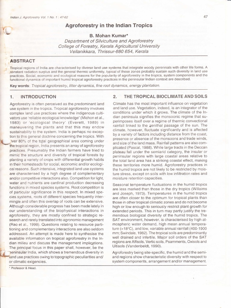 Agroforestry in The Indian Tropics | PDF | Soil | Trees